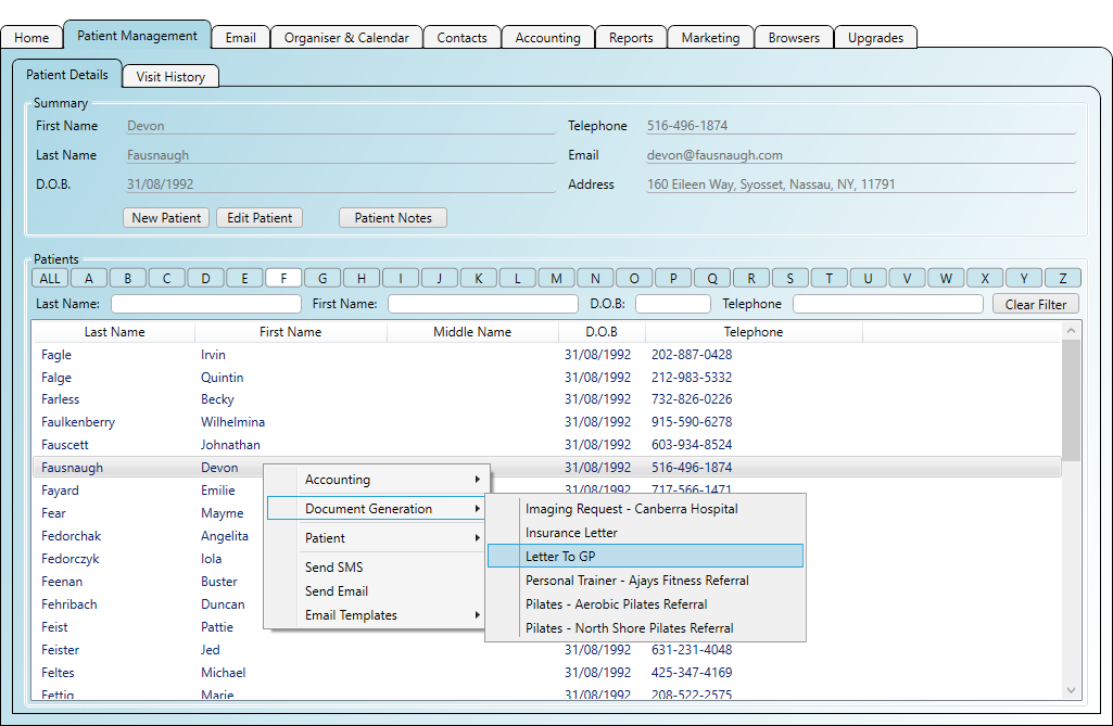 Practice Master Pro Automatic Patient/Medical Document Generation